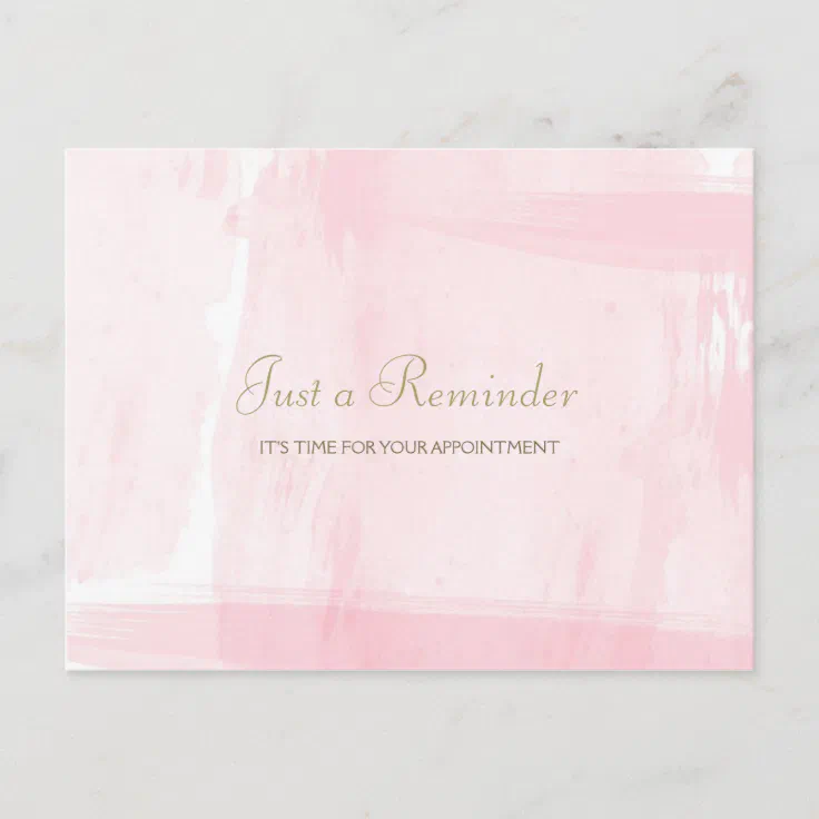Simple Pink Gold Watercolor Appointment Reminder Postcard | Zazzle