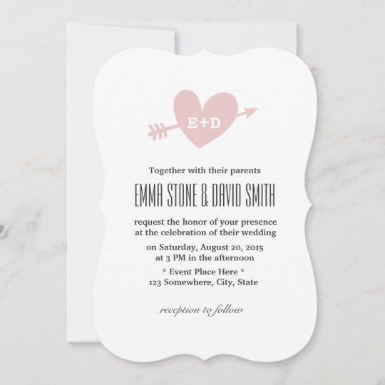 Simple Pink Heart & Arrow Love Wedding Invitations | Zazzle.com
