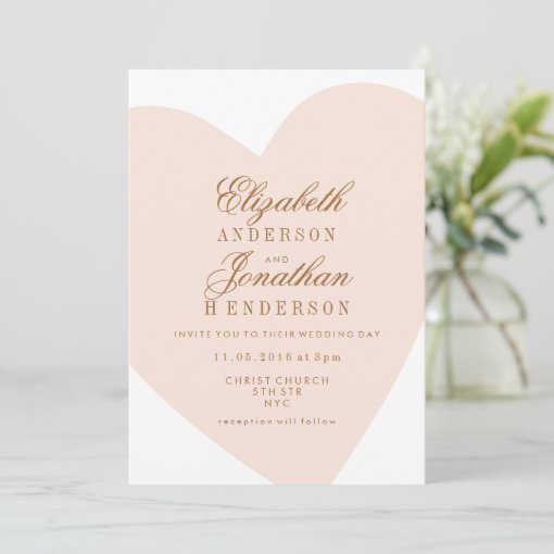 Simple Pink Heart Calligraphy Wedding Invitation | Zazzle