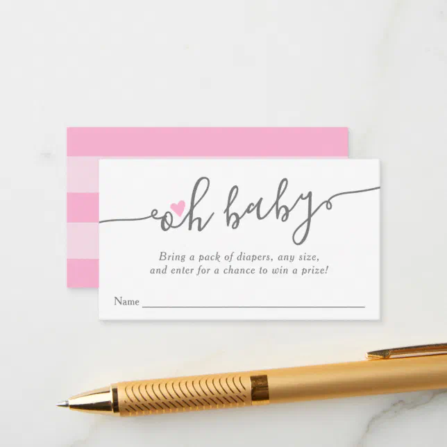 Simple Pink Heart Girl Baby Shower Diaper Raffle Enclosure Card | Zazzle