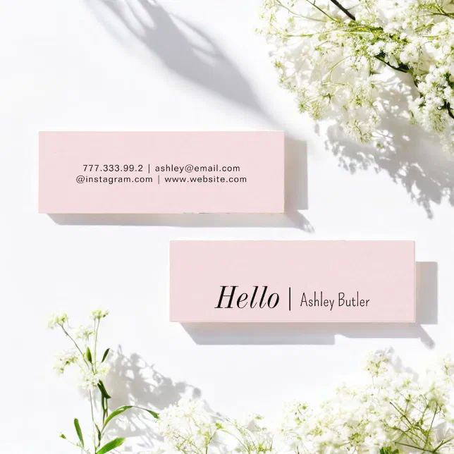 Simple Pink Hello Clean Minimal Mini Business Card | Zazzle