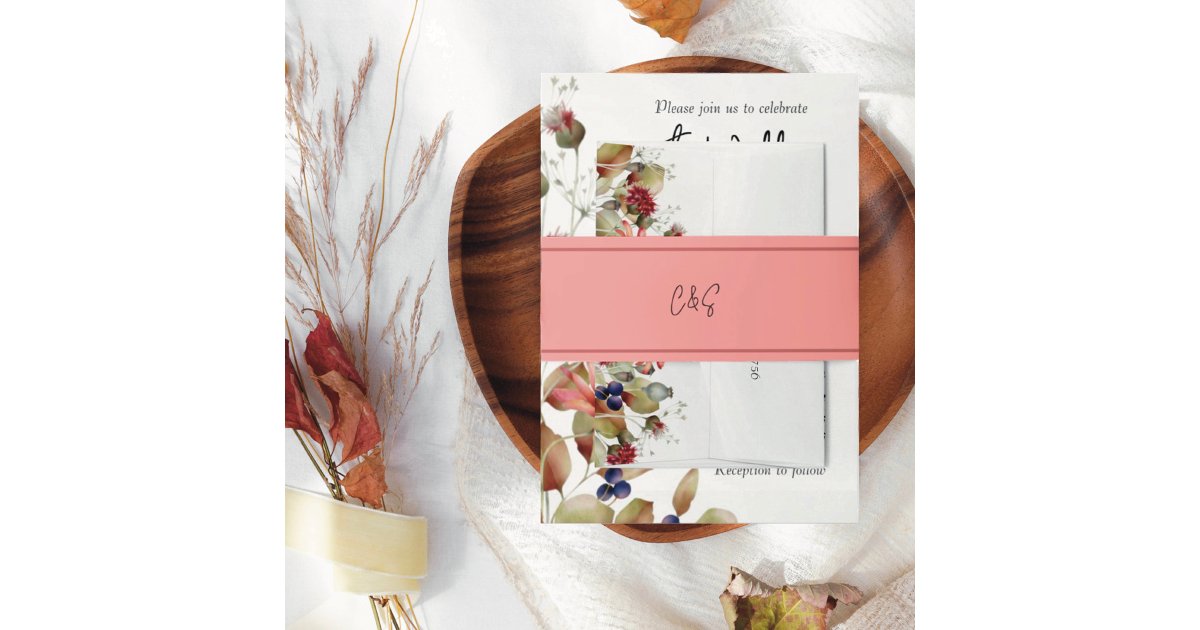 Simple Pink Initials Invitation Belly Band | Zazzle