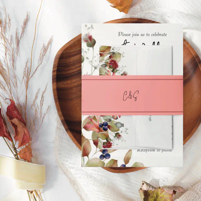 Simple Pink Initials Invitation Belly Band | Zazzle