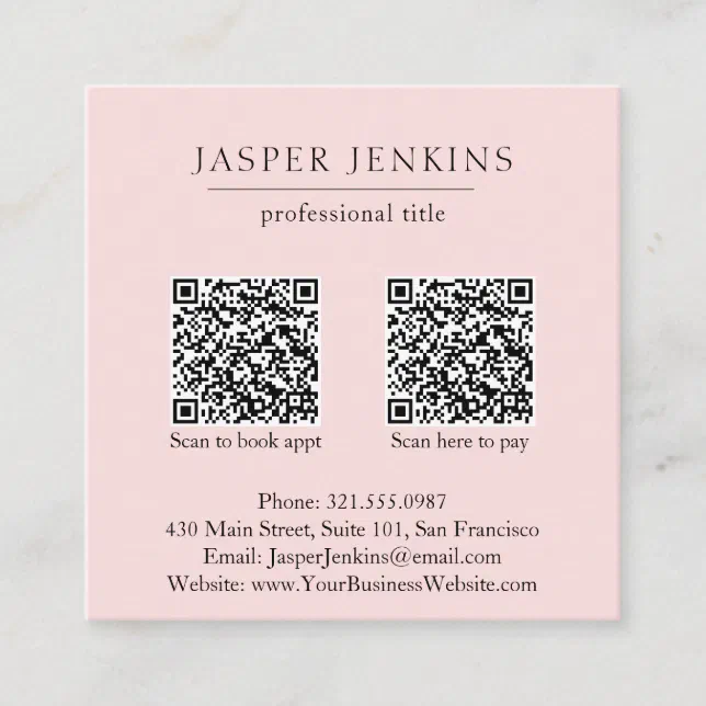 Simple Pink Professional Minimal Modern QR Code Square Business Card ...