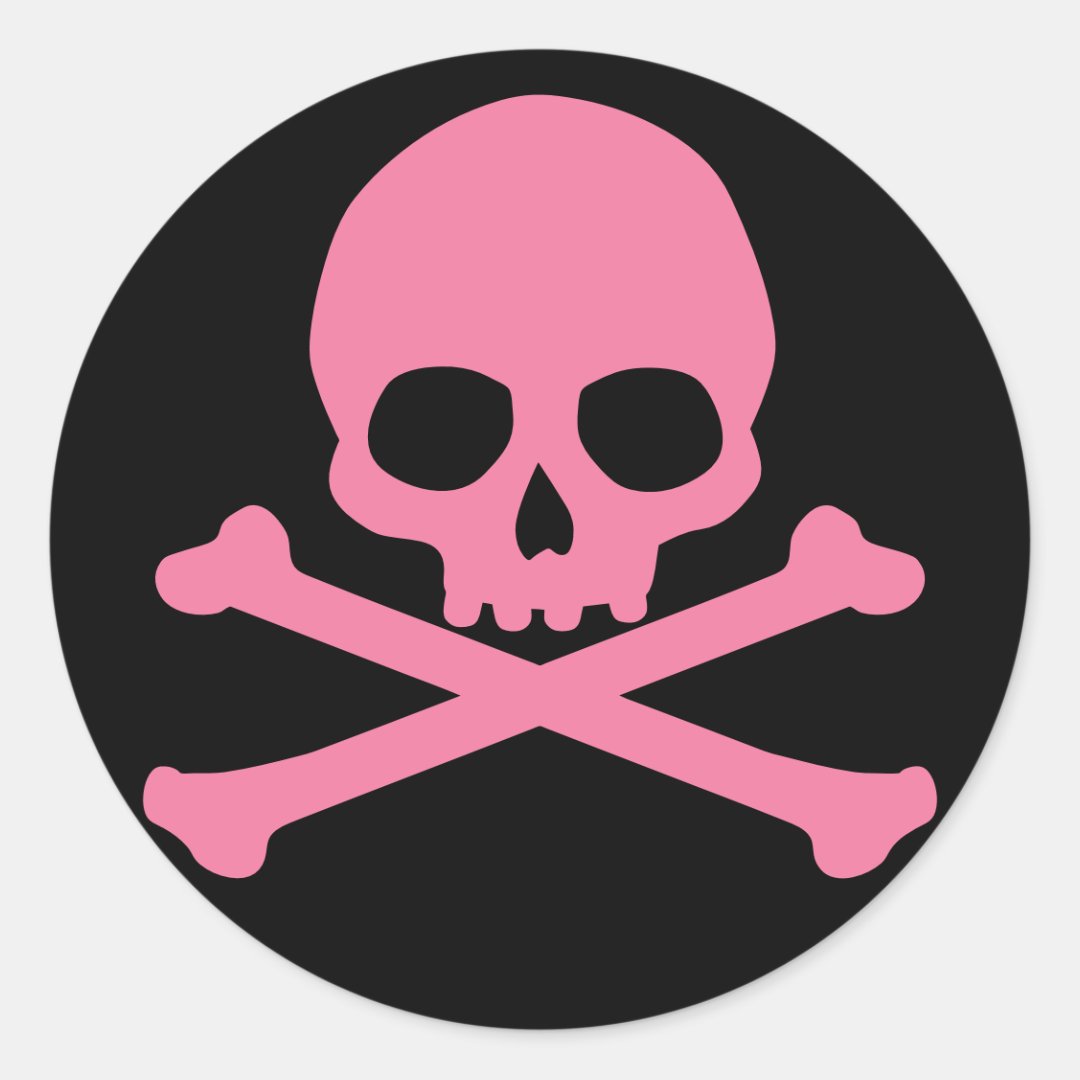SImple Pink Skull and Crossbones Classic Round Sticker | Zazzle
