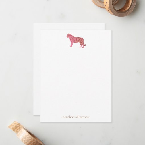 Simple Pink Tiger Art Personalized Stationery Note Card | Zazzle