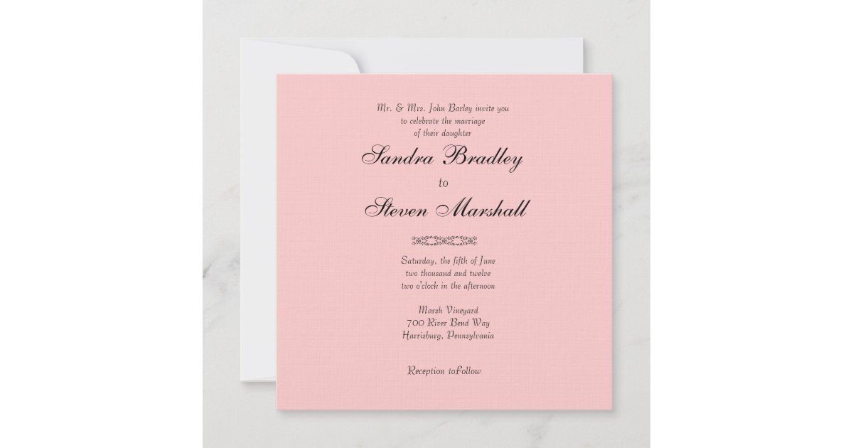 Simple Pink Wedding Invitation | Zazzle