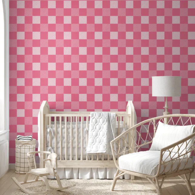 Simple Pink White Checks Pattern Wallpaper | Zazzle