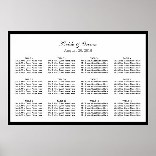 Simple Plain Black Border Wedding Seating Chart | Zazzle.com