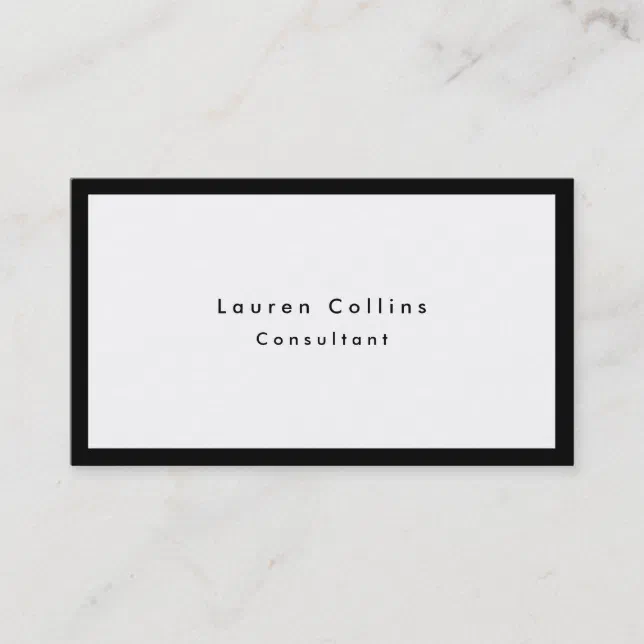 Simple Plain Black Border White Minimalist Modern Business Card | Zazzle