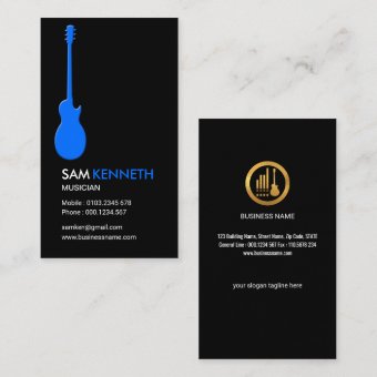 Simple Plain Blue Musician's Guitar Business Card | Zazzle