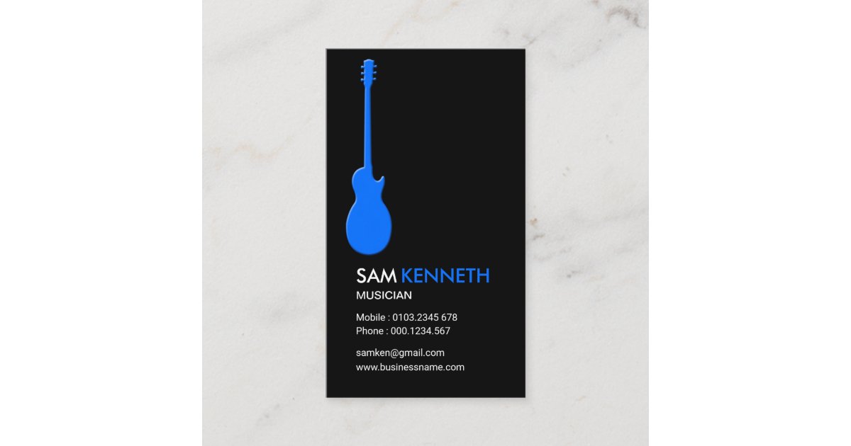 Simple Plain Blue Musician's Guitar Business Card | Zazzle