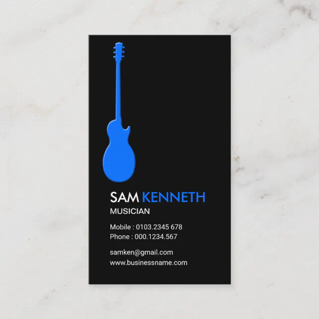 Simple Plain Blue Musician's Guitar Business Card | Zazzle