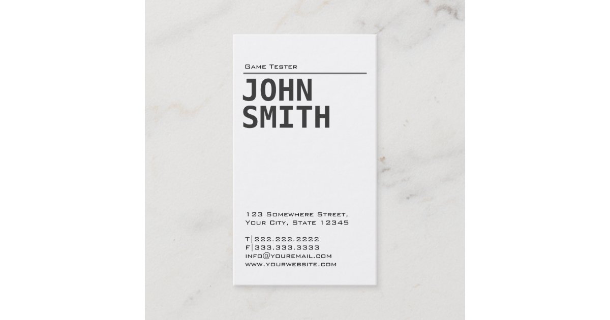Simple Plain Game Testing Business Card | Zazzle