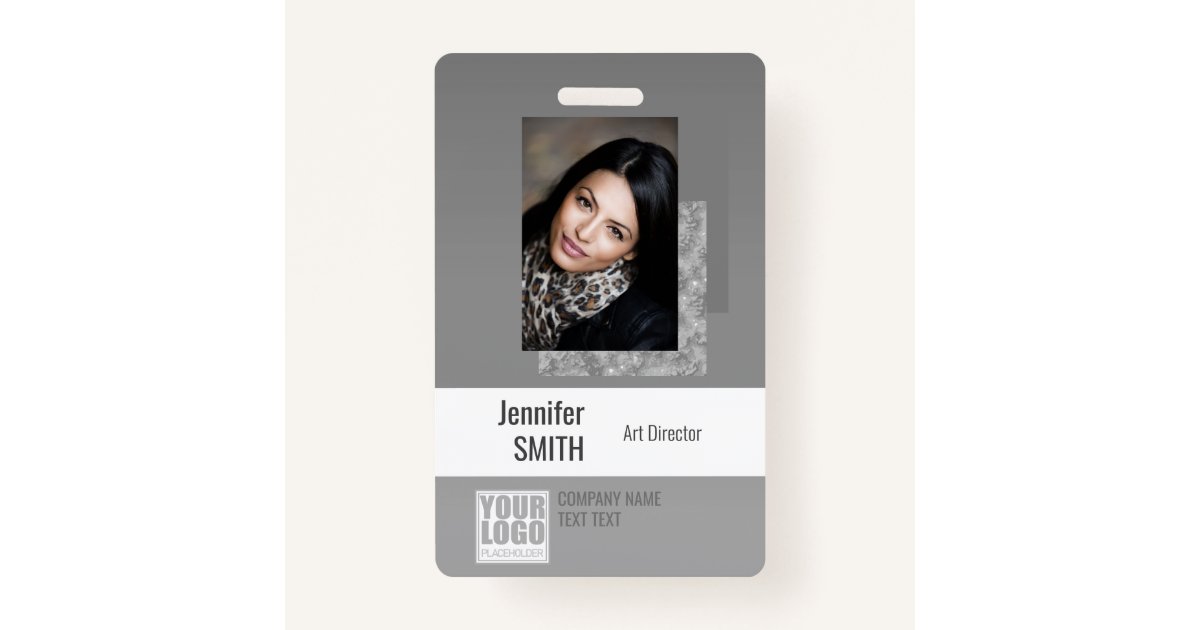 Simple Plain Gray Logo Barcode ID Photo Template Badge | Zazzle