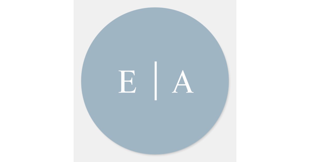 Simple plain light blue monogram wedding favor classic round sticker ...