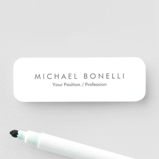Simple Plain Minimalist Elegant Modern White Name Tag | Zazzle
