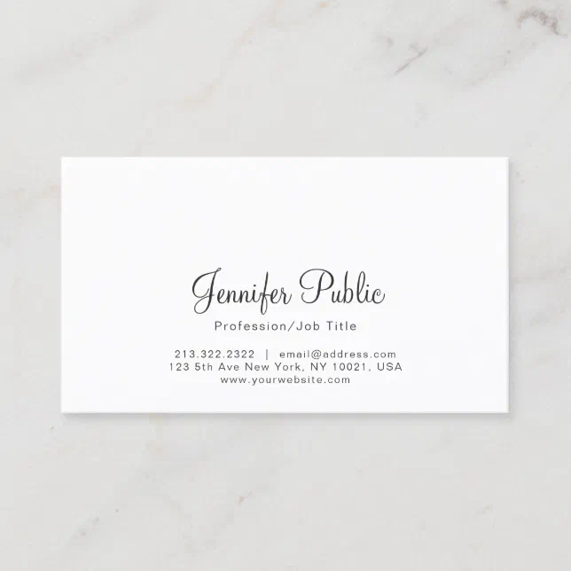 Simple Plain Professional Modern White Elegant Business Card | Zazzle