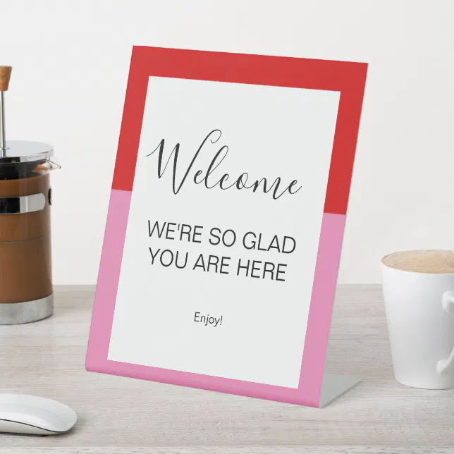 Simple Plain Red and Pink Welcome Pedestal Sign | Zazzle