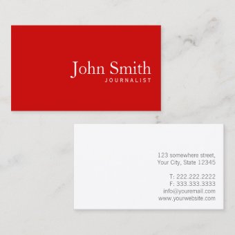 Simple Plain Red Journalist Business Card | Zazzle