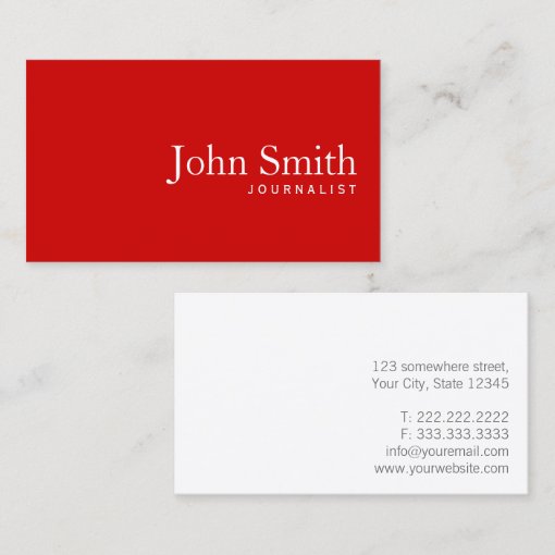 Simple Plain Red Journalist Business Card | Zazzle