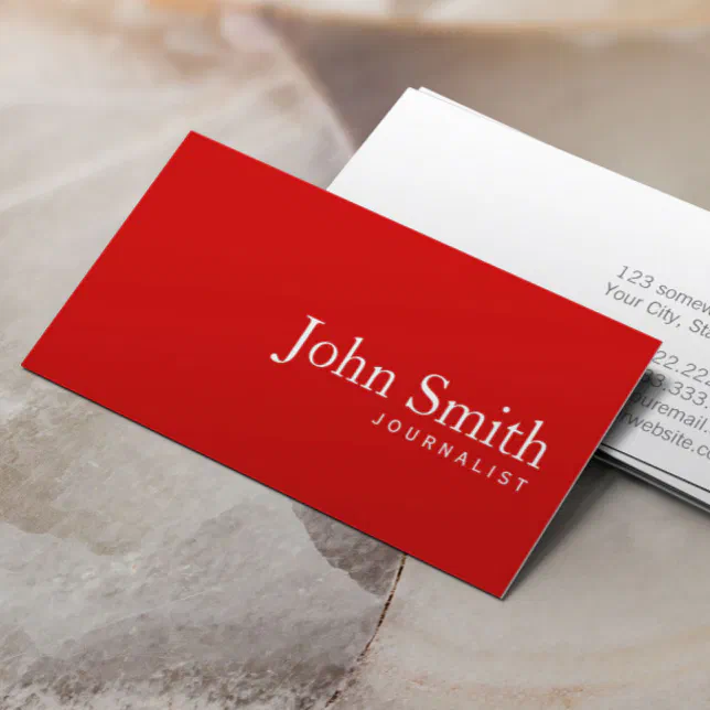 Simple Plain Red Journalist Business Card | Zazzle