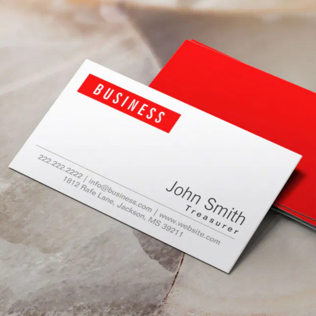 Simple Plain Red Label Treasurer Minimalist Business Card | Zazzle