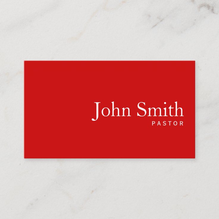 Simple Plain Red Pastor Business Card | Zazzle