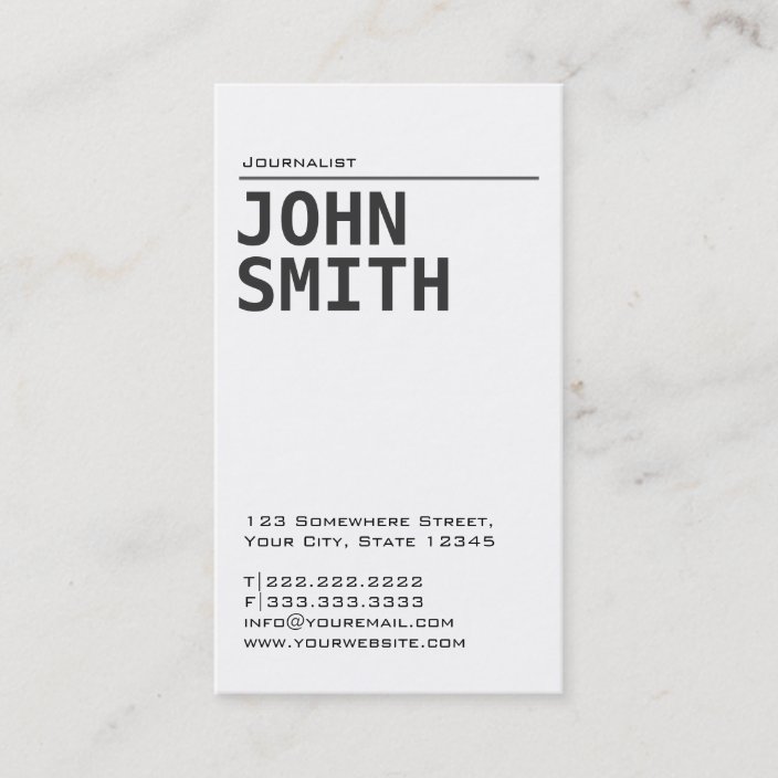 Simple Plain White Journalist Business Card | Zazzle.com