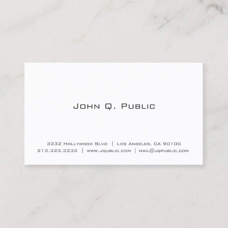 Simple Plain White Professional Business Card | Zazzle