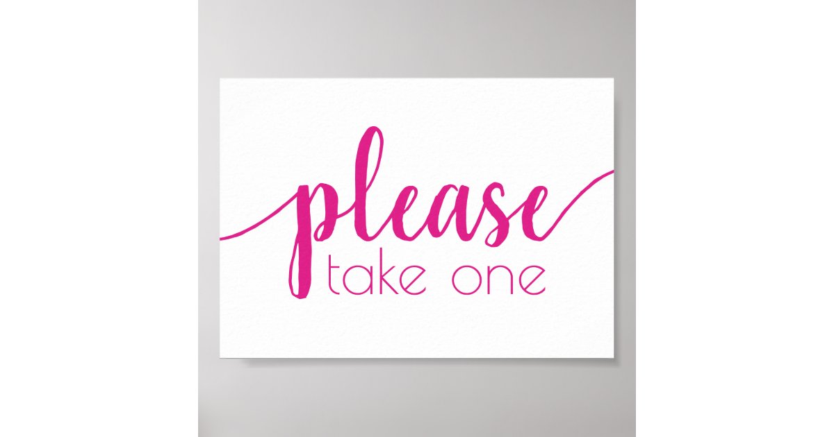 Simple Please Take One | Hot Pink Any Event Poster | Zazzle