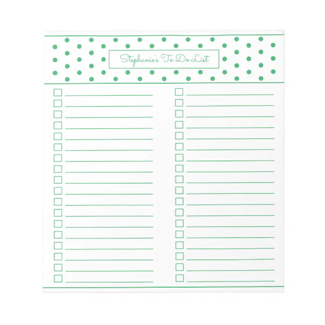 Simple Polka Dot Green Two Column To Do Checklist Notepad | Zazzle