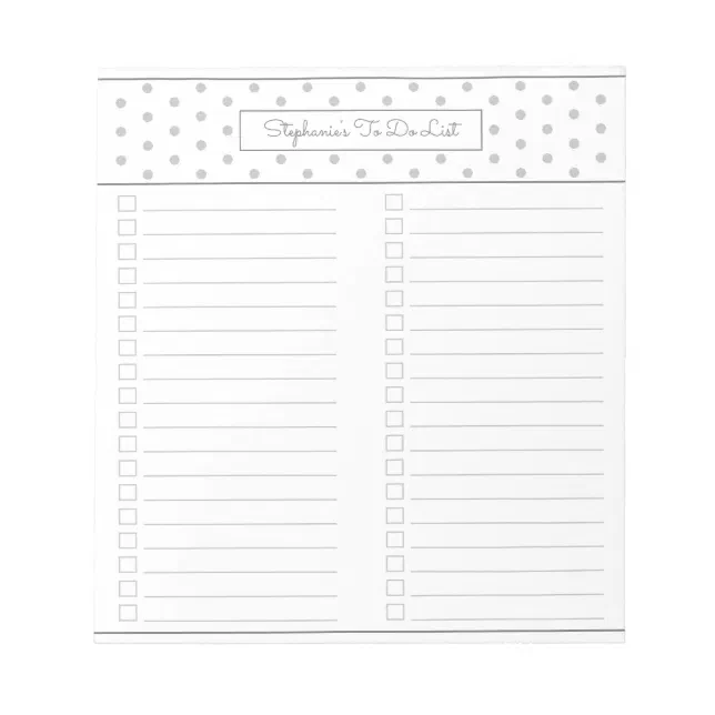 Simple Polka Dot Light Grey Two Column Checklist Notepad | Zazzle