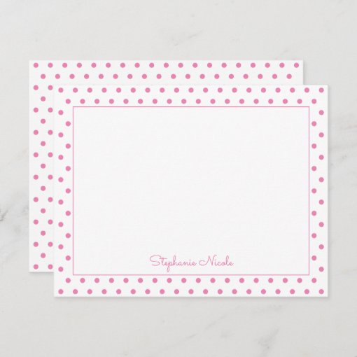 Simple Polka Dot Pink Personalized Thin Border Note Card | Zazzle