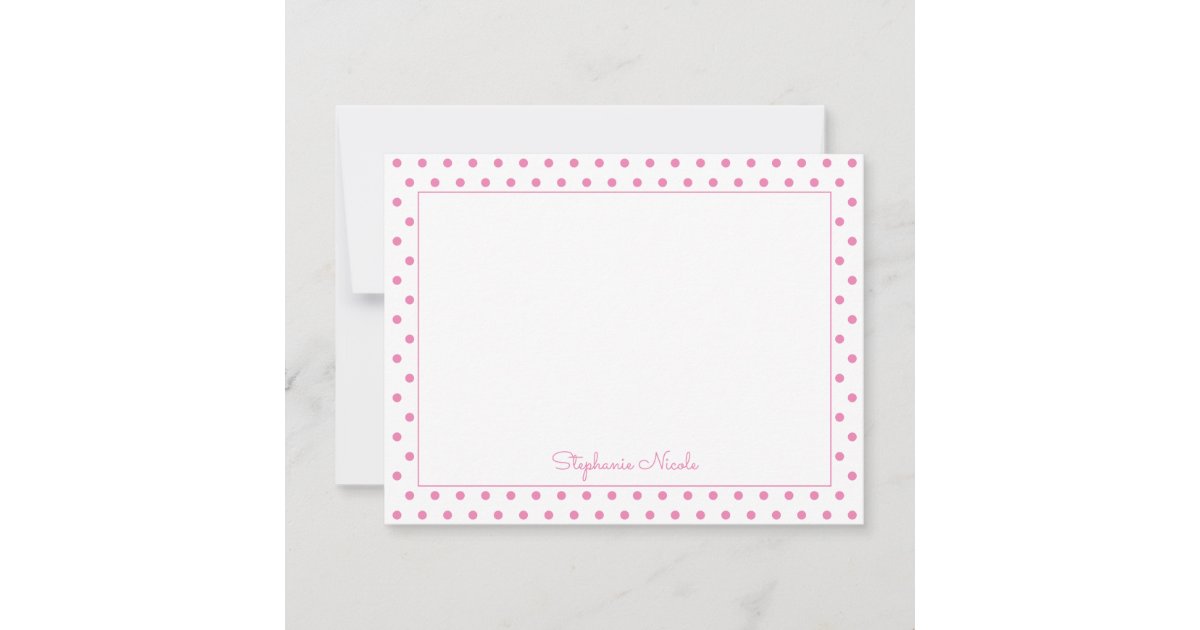 Simple Polka Dot Pink Personalized Thin Border Note Card | Zazzle