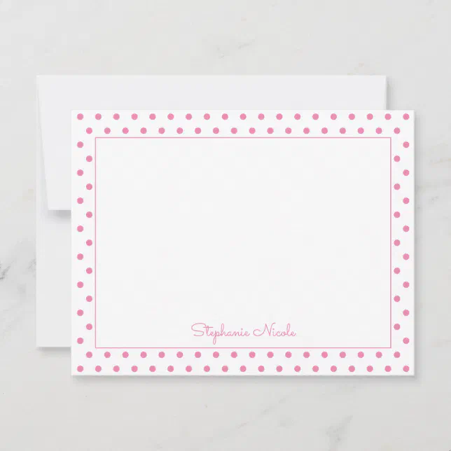 Simple Polka Dot Pink Personalized Thin Border Note Card | Zazzle