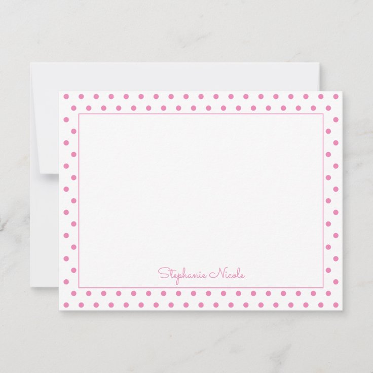 Simple Polka Dot Pink Personalized Thin Border Note Card | Zazzle