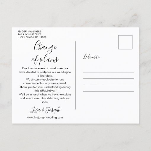 Simple Postponed Change the Date Cancelled Event Announcement Postcard ...
