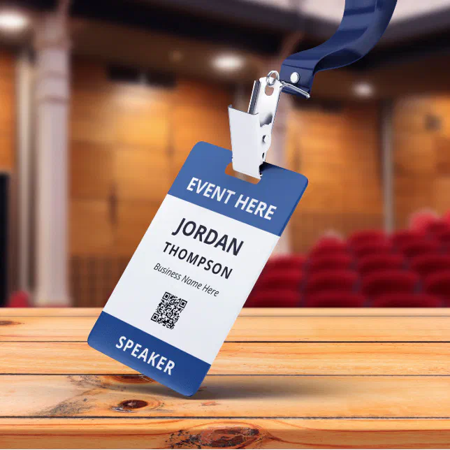 Simple Practical Dark Blue QR Code Event ID Badge | Zazzle