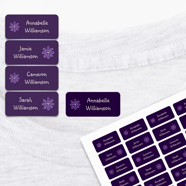 Simple Pretty Purple Flower Name Kids' Labels | Zazzle