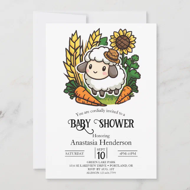 Simple Pretty Sheep Baby Shower Invitation | Zazzle