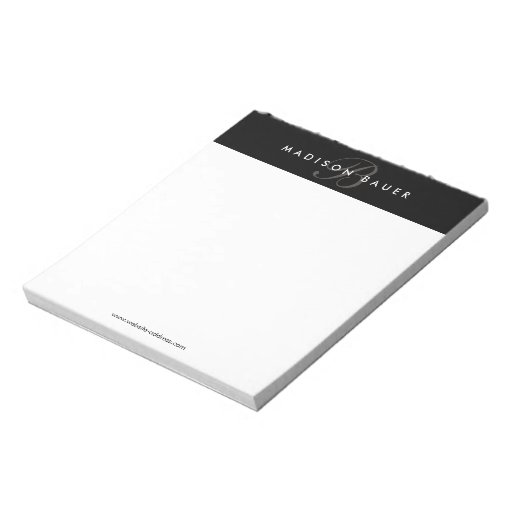 Simple Professional Black and White Monogram Notepad | Zazzle