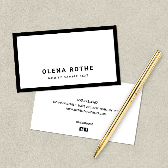 Simple Professional Black Border White Border Calling Card | Zazzle