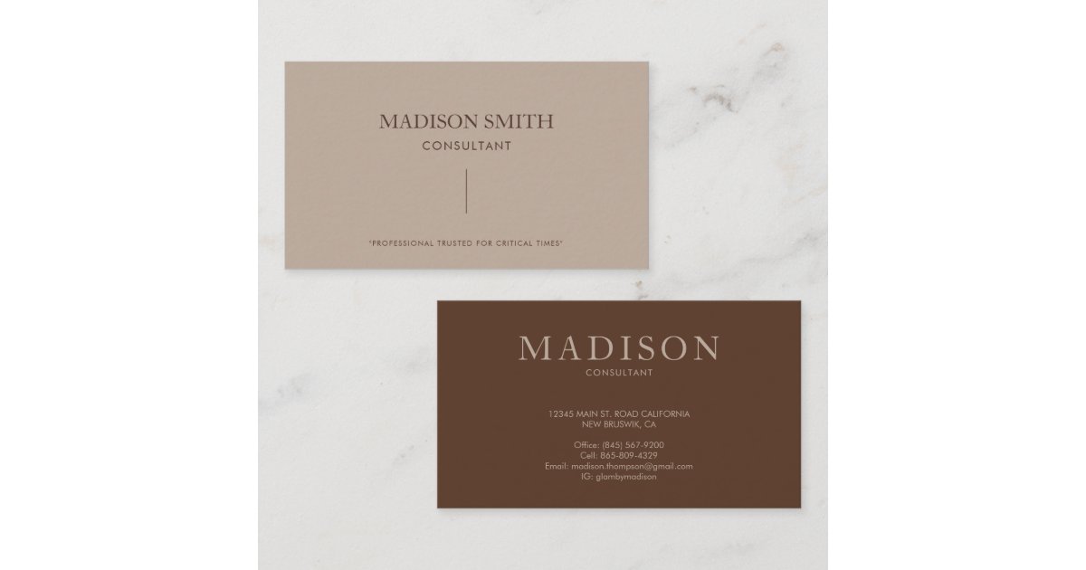 Simple Professional Cream Beige and Brown Business Card | Zazzle