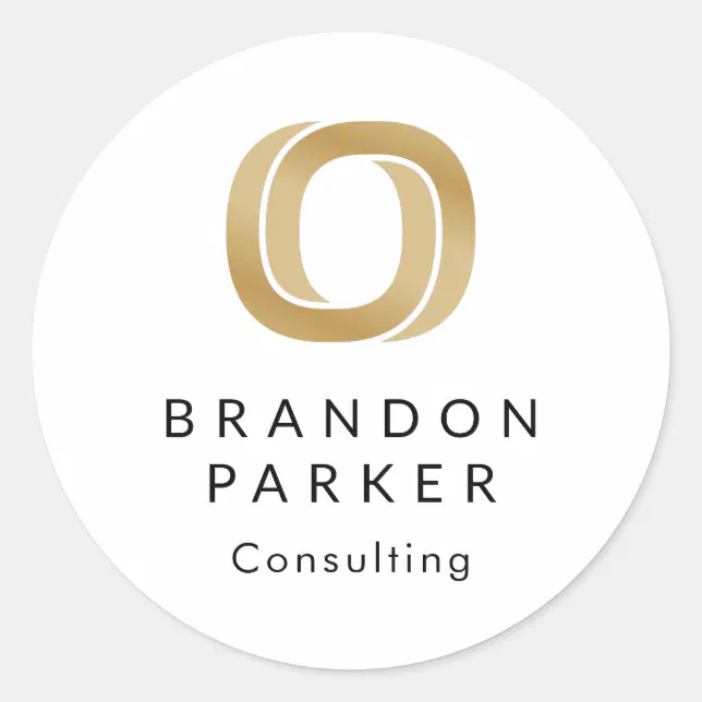 Simple Professional Gold Logo on Black Classic Round Sticker | Zazzle