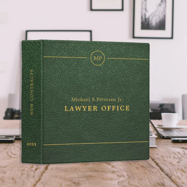 Simple professional lawyer attorney green leather 3 ring binder | Zazzle
