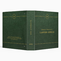 Simple professional lawyer attorney green leather 3 ring binder | Zazzle