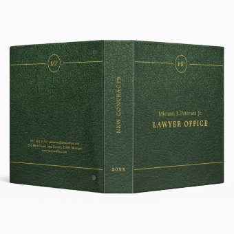 Simple professional lawyer attorney green leather 3 ring binder | Zazzle
