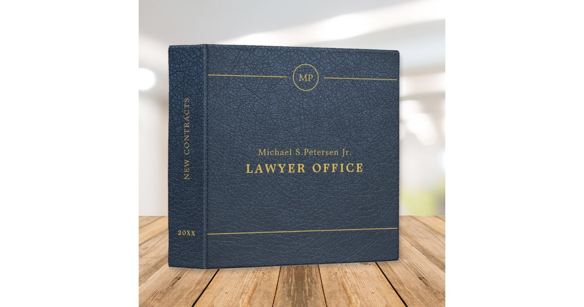 Simple professional lawyer attorney navy leather 3 ring binder | Zazzle