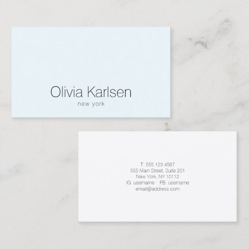 Simple Professional Light Blue Modern Business Card | Zazzle